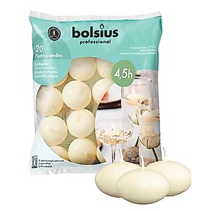 BOLSIUS Unscented Floating Candles - Pure Rich Creamy Ivory, 20 Set - Smokeless, European Quality - Imbue Breathtaking Ambiance for Romantic Wedding Centerpieces, Decorations, Events, Holiday Parties