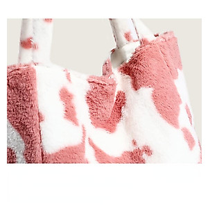 Fluffy Cow Printed Tote Bag Y2K Fuzzy Shoulder Bag Plush Aesthetic Purse Underarm Bag for Autumn Winter (Brown)