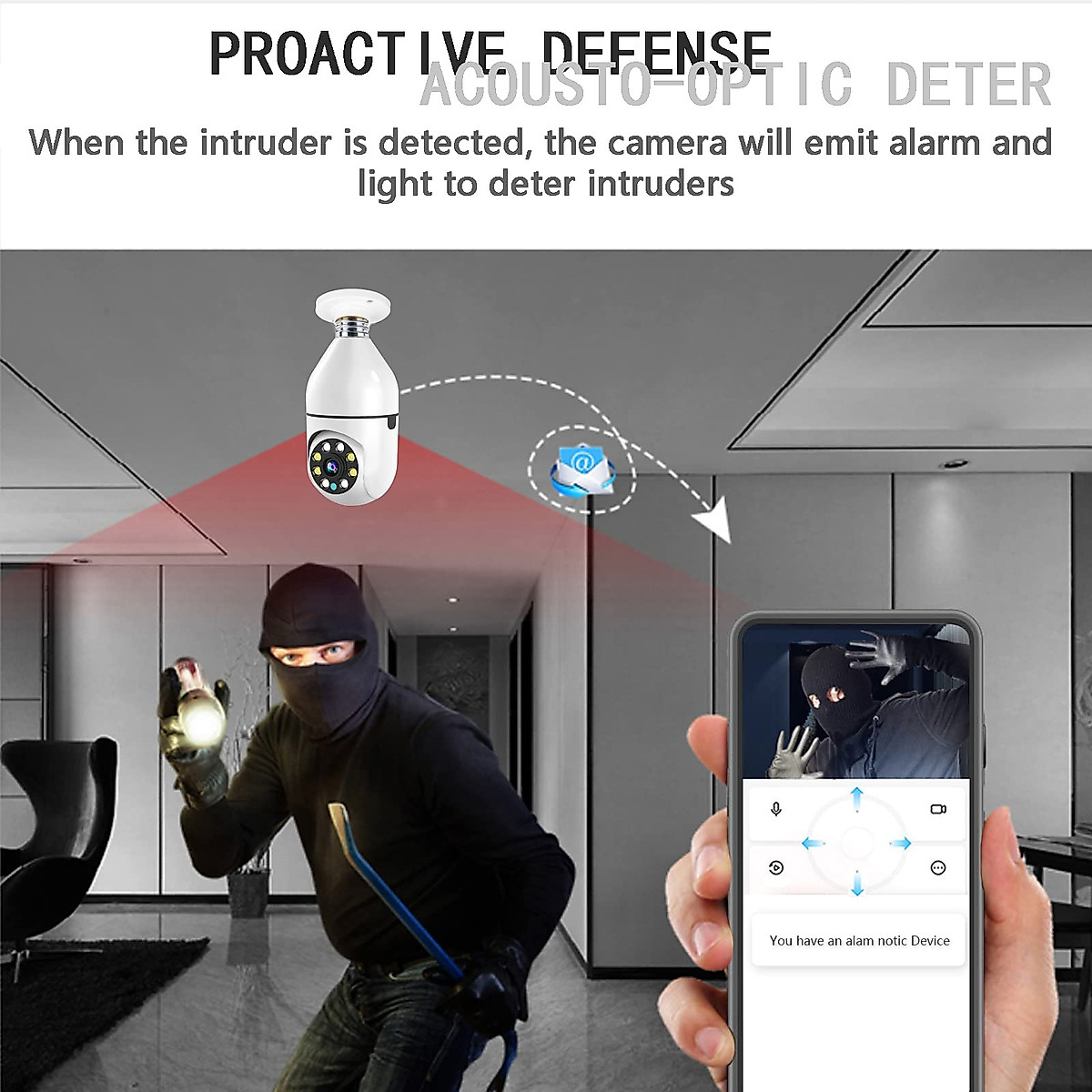 Hicvers Light Bulb Camera, 2MP WiFi Camera, Adjustable Vertical 90°Horizontal 355°, With Night Vision, Motion Detection Tracking, 2 Way Talk, Alexa Compatible, White