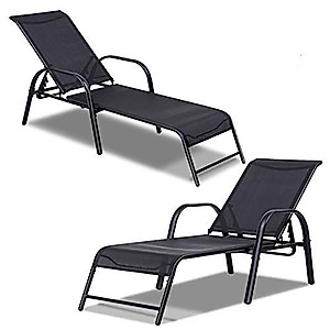 Giantex Outdoor Patio Chaise Lounge Chair, Adjustable Lounge Chairs Patio Seating Furniture, 5 Adjustable Positions, Backyard Lawn Sling Chaise for Beach Yard Pool (2)