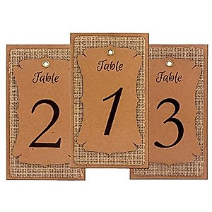 Summer-Ray Handmade Table Number Kraft-Burlap-Kraft Triple Layer Wine Bottle Table Number Hang Tags for Rustic Weddings (NUMBER 1 TO 15)