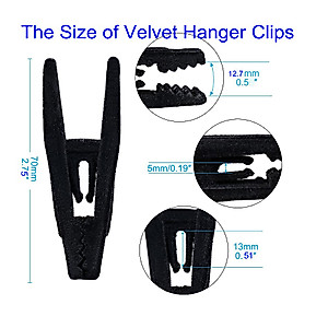 20Pcs Velvet Hangers Clips,Pants Hangers Clips, Strong Finger Flocked Clips Perfect for Use with Slim-line Clothes Velvet Hangers,Clothes Pins (Black, 20PCS)