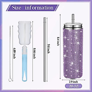 2 Pcs Bling Tumbler 20oz Rhinestone Cup Glitter Diamond Bottle with Lid and Straw Rhinestones Stainless Steel Glitter Thermal Water Bottle Diamond Straw Cup for Women (Silver, Purple)
