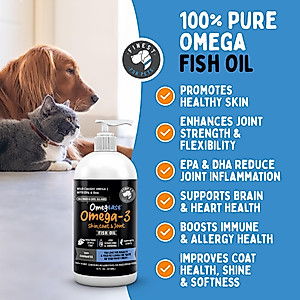 100% Pure Omega 3 Fish Oil for Dogs & Cats - Omegease Supplement for Skin & Coat, Itching, Shedding, Joints & Immune Health (8 oz)