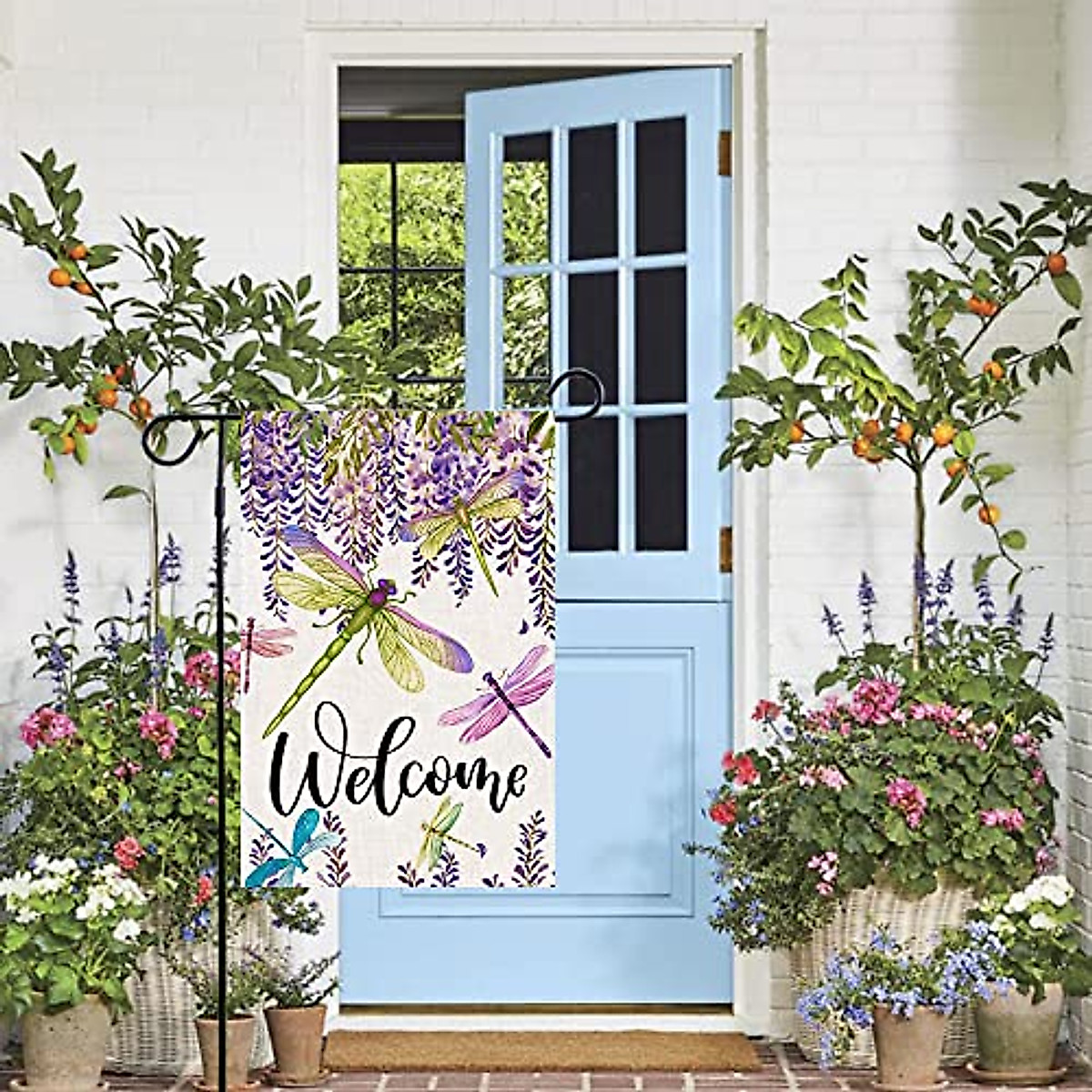 Baccessor Spring Summer Flower Garden Flag Wisteria Dragonfly Floral Welcome Small Yard Flag Burlap Double Sided Vertical Seasonal Farmhouse Wedding Yard Outdoor Decoration 12x18 Inch