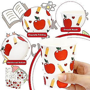 Whaline 50 Pcs Back to School Party Paper Cups 9 oz Pencil Apple Paper Cups Welcome School Coffee Tea Cups Disposable Drinking Cups Small Snack Cups for First Day of School Party Supplies