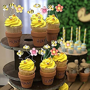30 PCS Bumble Bee Cupcake Toppers Resin Little Figurine Bee Oh Babee Sunflower Cupcake Picks for Bee Theme Baby Shower Kids Boys Girls Birthday Party Cake Decorations Supplies