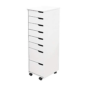 Adeptus Euro 8 Drawer Roll Cart Quick 2 Connect Assembly and Made from Solid Wood (White)