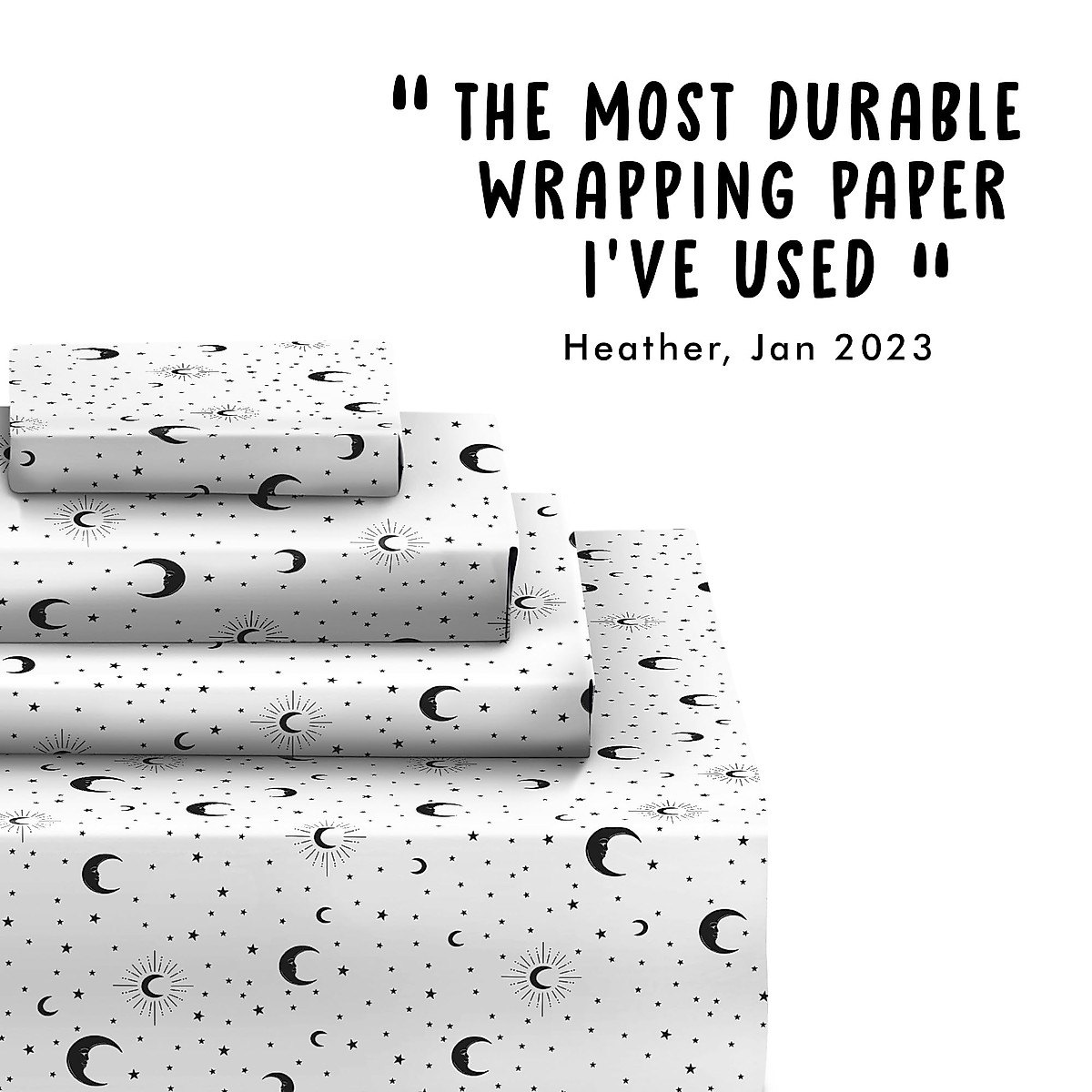 CENTRAL 23 - White Wrapping Paper - 6 Sheets of Monochrome Gift Wrap - Moons and Stars - Birthday Wrap for Her - Birthday Wrapping Paper for Men and Women - Recyclable