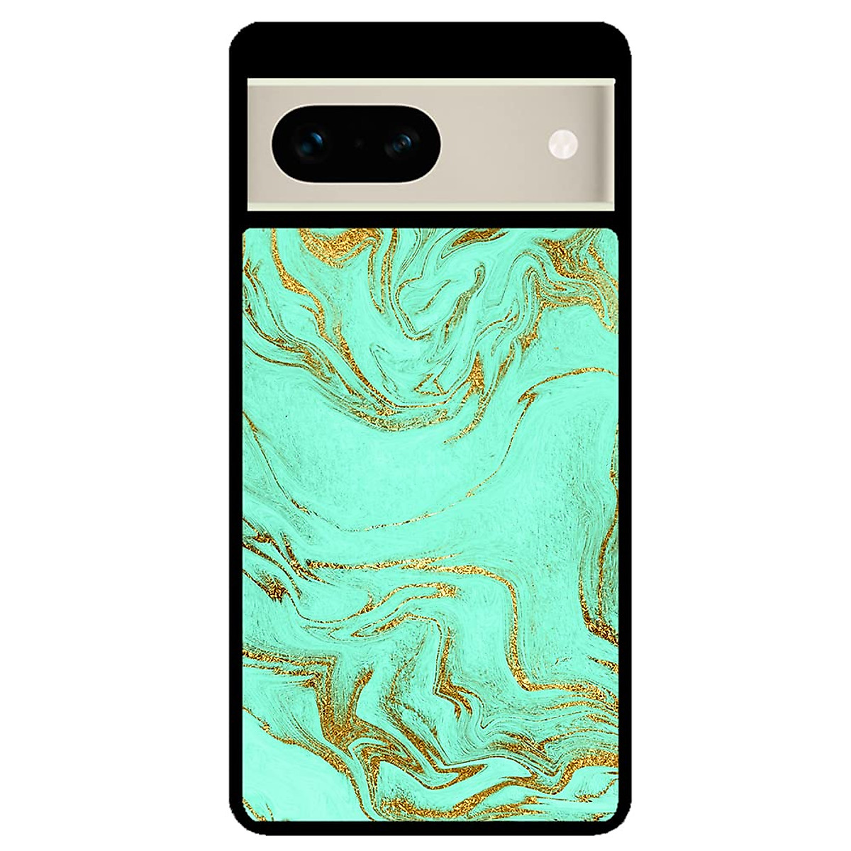 Mint Green Gold Marble Black Rubber Phone Case Compatible With Google Pixel 8 Pro, 8a, 8, 7a, 7, Pixel 7 Pro, 6a, Pixel 6 Pro, 6, Pixel 5, 4a 5G, 4a 4G, 4, 4 XL, 3a, 3a XL, 3, 3 XL, 2 XL, 2
