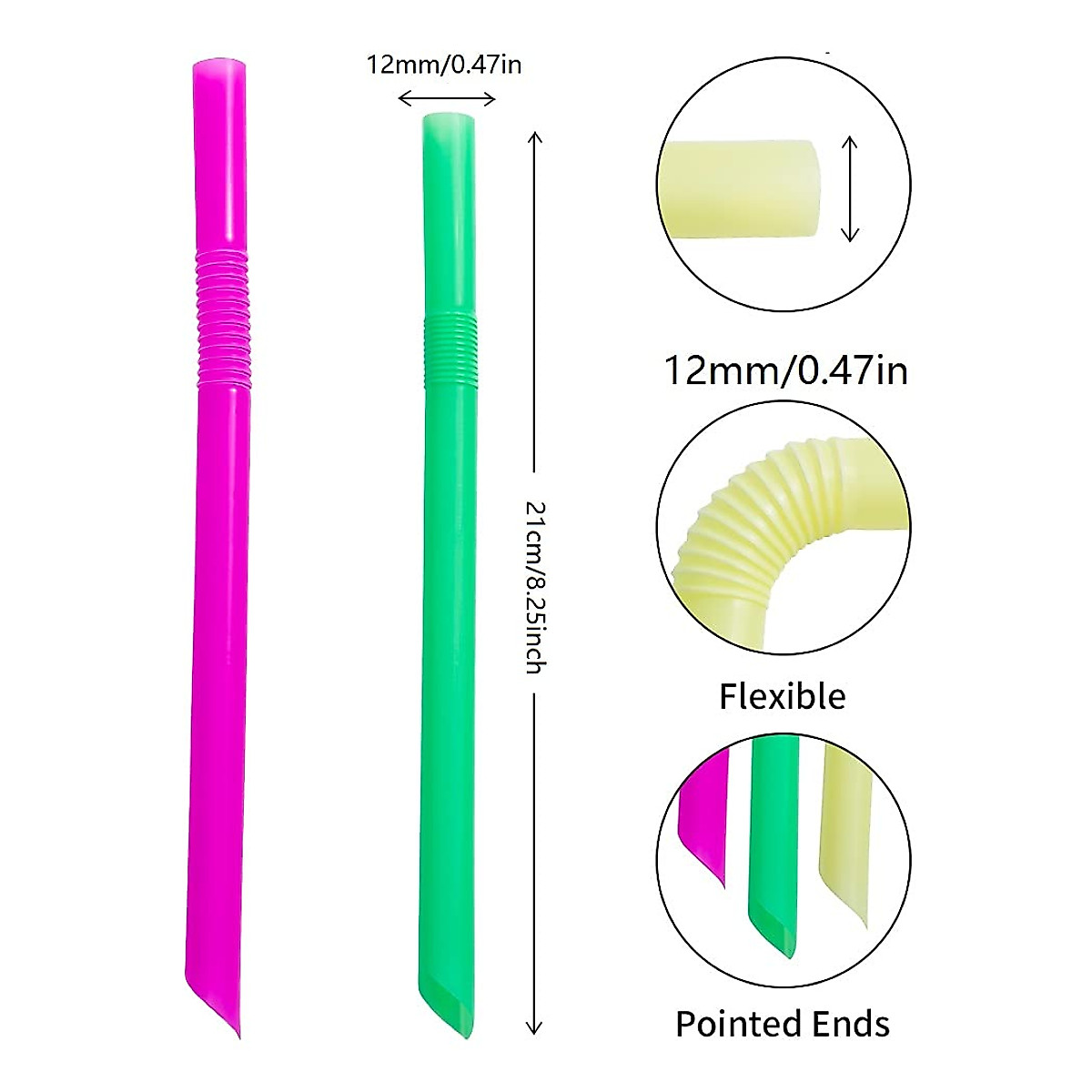 Honest ECO 100 pcs Flexible Drinking Straws Individually Wrapped,0.47inch Extra-wide Bendy Straws, Bubble Boba Milkshake Smoothie Straws