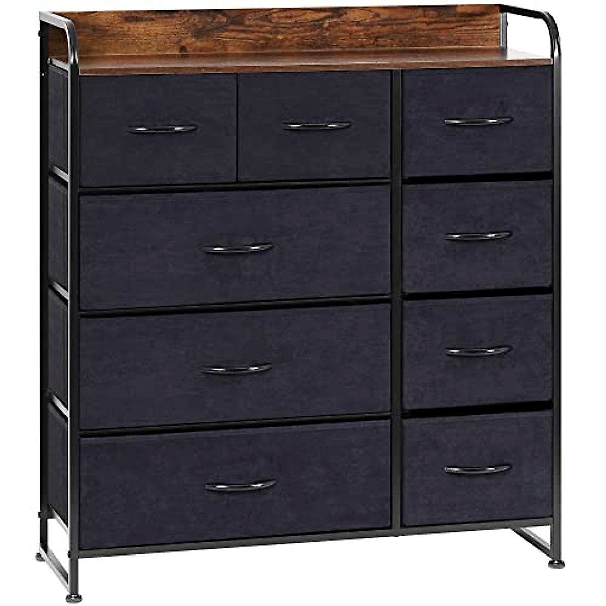 LYNCOHOME Fabric Dresser for Bedroom, 9 Drawer Dresser Chest of Drawers, Storage Tower Tall Dresser for Closet Hallway Living Room Nursery, Rustic Brown