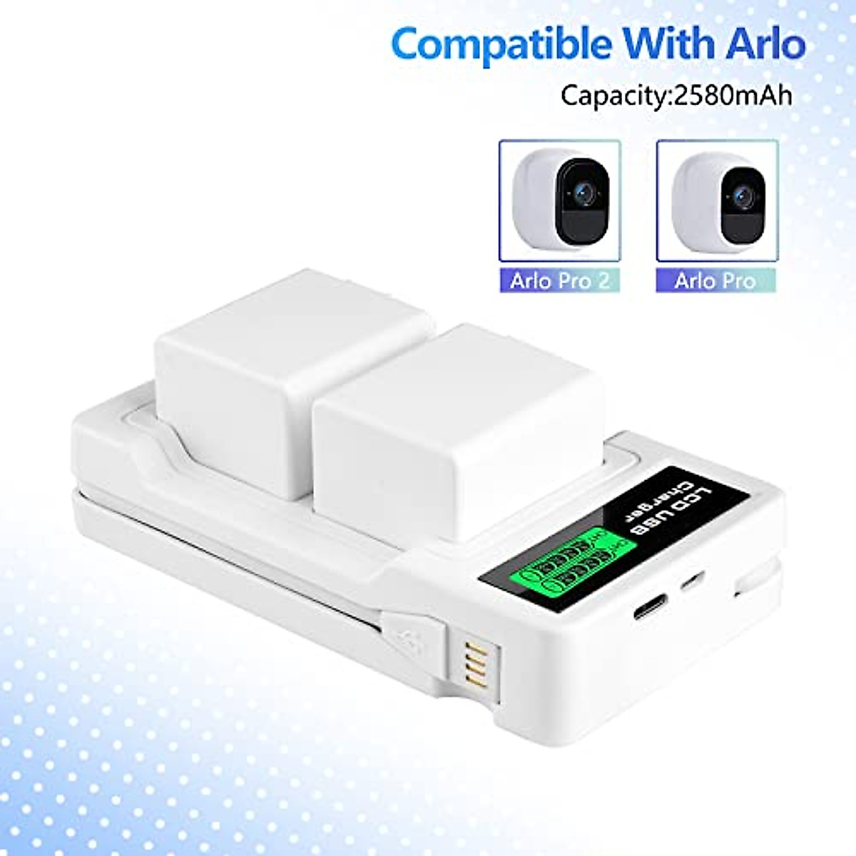 Batteries for Arlo Pro, Arlo Pro 2 (VMA4400), JESSPOW 2-Pack 2580mAh Li-ion Rechargeable Batteries with Charger Station, Battery Replacement ONLY for Arlo Pro/Pro 2 Camera