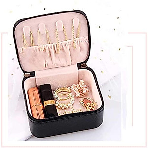 AN207 Zipper Closure Ring Storage Jewelry Box Earrings Organizers Display Home Gift PU Leather Portable Travel Multi Jewelry Box Small Jewelry (Color : Black)