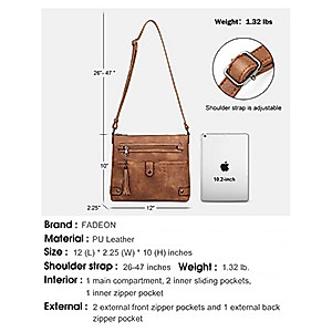 FADEON Large Crossbody Bags for Women Crossbody Purses Ladies Designer lightweight PU Leather Shoulder Bag with Tassel