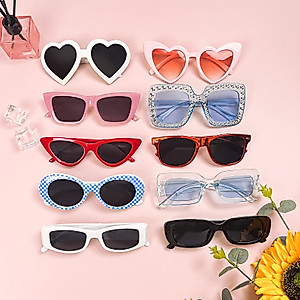 Geopty Red Sunglasses Bulk, 10 Pack Retro Red Heart Irregular Rectangle Sunglasses for Women Bachelorette Party Glasses Set