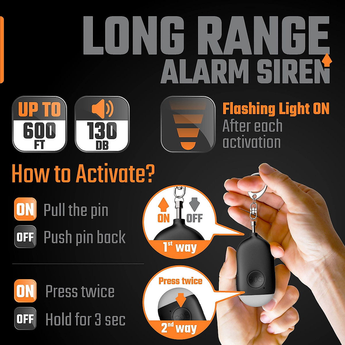 Rechargeable Self Defense Keychain Alarm 2 Pack – 130 dB Loud Emergency Personal Siren with LED Light – SOS Safety Alert Device Key Chain for Women, Kids, Elderly, and Joggers by WETEN (Black&White)