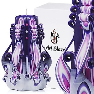 Carved Candles - Unique Handmade Candles Long Burning - Unscented Decorative Candle - Luxury Candles for Home Decor - Birthday Anniversary Romantic Relaxing Christmas Gift for Women - Purple