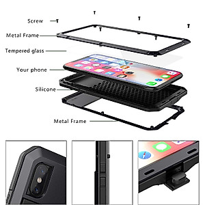 Marrkey iPhone Xs Max Case, 360 Full Body Protective Cover Heavy Duty Shockproof [Tough Armour] Aluminum Alloy Metal Case with Silicone Built-in Screen Protector for iPhone Xs Max - Black