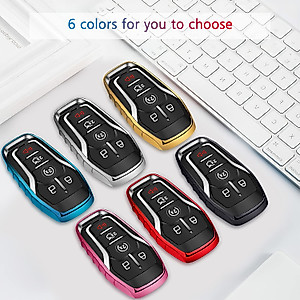 QBUC for Ford Key fob Cover,TPU Car Key Case Protector with Keychain Compatible with Ford Fusion F-150 Edge Explorer Mustang Lincoln MKZ MKC 2/3/4/5 Buttons Smart Key,red