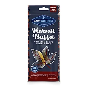 Barkworthies Harvest Buffet Collagen Sticks (6-Inch, 3-Count) - Great Tasting, Easily Digestible, Variety Pack, Dog Chew