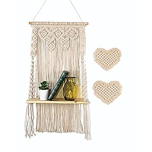 Macrame Wall Hanging Shelf, Boho Indoor Woven Plant Shelf for Wall Decor. Handmade Natural Cotton Macrame Wall Shelf for Plants. Indoor Plant Hanger