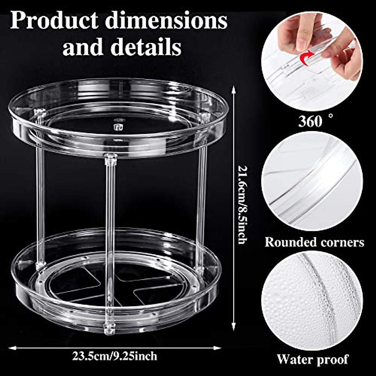 2 Tier 360 Rotating Makeup Organizer, Spinning Organizer Tiered Lazy Susan Turntable for Skincare, Cosmetic, Perfume, Kitchen Storage
