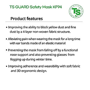 INT [ 30 Pack ] KFDA Mask Certified, TS Guard Safety Face Mask ; 4-Layered Protection, Tri-Folding Style, 3D-Ergonomic Design, White Color, Made in Korea.