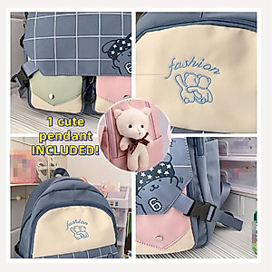 Zesenko Aesthetic Kawaii Back to School Bookbag Large Capacity Backpack for Teen Girls with Cute Pendant Daypack (pink)