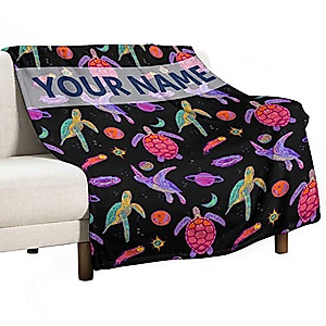 Personalized Sea Turtle Blanket Gifts with Text Name, 40"x50" Turtle Flannel Fleece Throw Blanket Soft, Lightweight, Comfortable, Warm Sea Turtle Themed Blanket for Kids Adults
