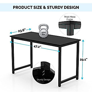 Halter Extra Long Computer Desk for Home Office, 47" Modern, PC, Laptop Office Desk, for Gaming, Studying, Working Sturdy Writing Table and Crafting Table, Easy Assembly, Black Desk, Black Frame