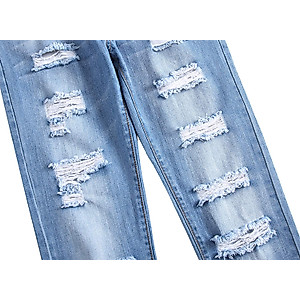 Enrica Men's Skinny Ripped Distressed Destroyed Straight Fit Denim Jeans (Light Blue 305, 34)