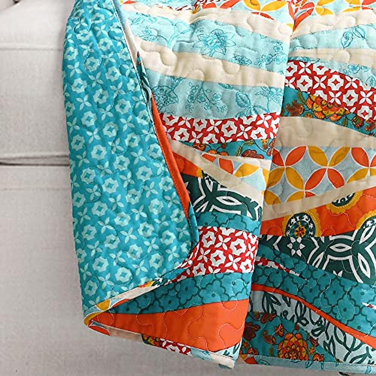 Lush Decor Hailey Watercolor Wave Reversible Cotton Throw Blanket, 60" x 50", Turquoise