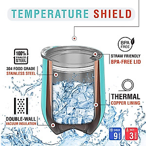 CHILLOUT LIFE Stainless Steel Wine Tumblers 4 Pack 12 oz - Double Wall Vacuum Insulated Wine Cups with Lids and Straws Set for Coffee, Wine, Cocktails - Rose Gold