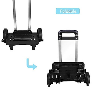 Backpack Trolley - Wheeled Trolley Hand Aluminium Alloy Folding Trolley Cart for Backpack (Blue, 6 Wheels Improved Version)