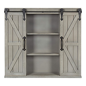 Kate and Laurel Cates Decorative Wood Wall Storage Cabinet with Two Sliding Barn Doors, Rustic Gray
