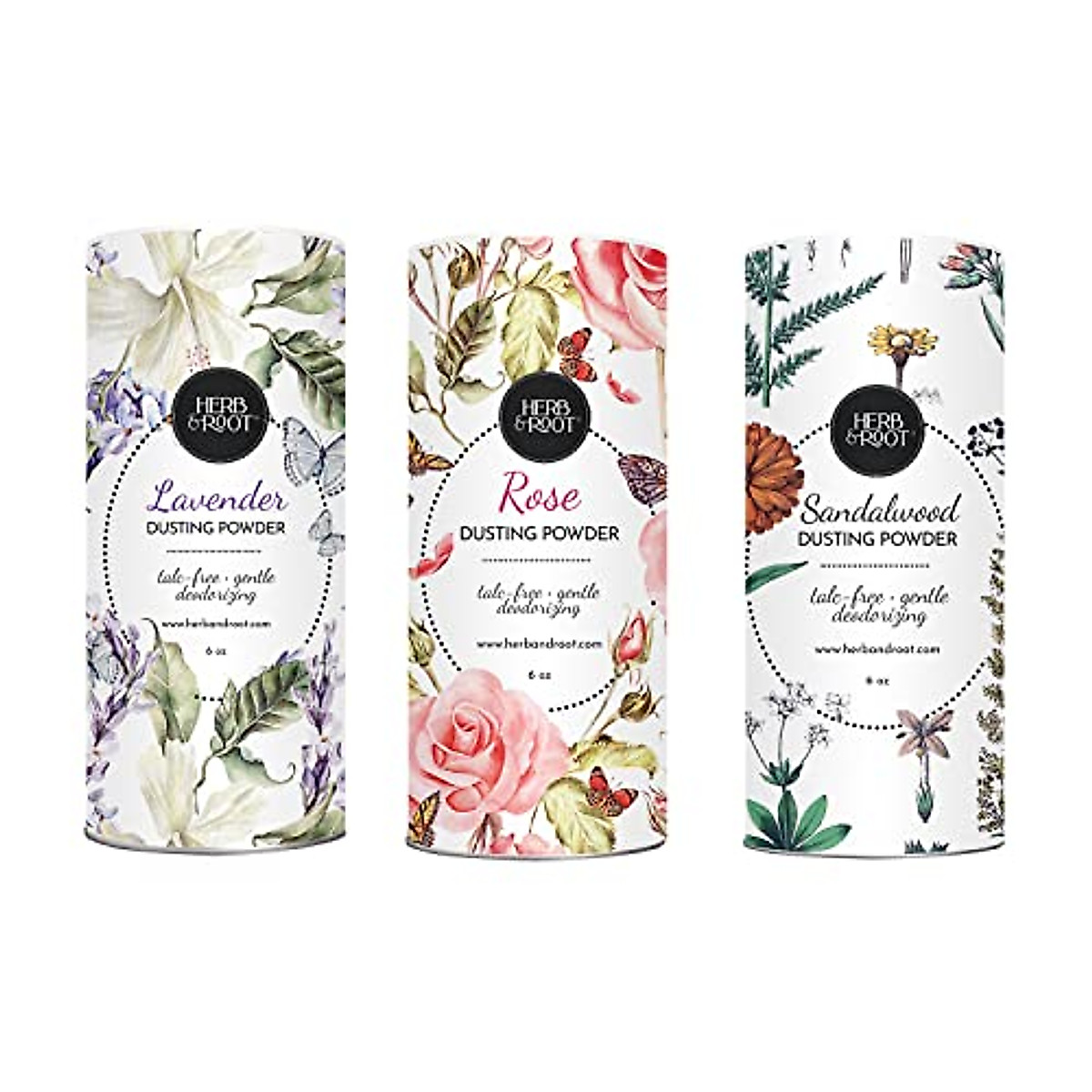 Herb & Root Body Dusting Powder Set of 3 with Rose, Lavender, and Sandalwood (no Puff Included)