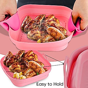 2 Pack Air Fryer Silicone Liners Square Reusable，8.2 Inch Foldable Food Safe Air Fryer Silicone Pot, Non Stick Air Fryer Accessories for Oven , Fits 4 to 7 QT Air Fryer Basket, With Heat-proof Gloves