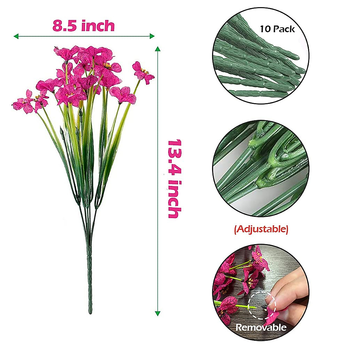 Artificial Flowers 10 Bundles Outdoor UV Resistant Plastic Plant Fake Flower, No Fade Faux Flower Plastic Greenery Shrubs Plant Indoor Outdoor Home Garden Porch Window Box Decorating (Fushia)
