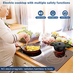 Karinear 30 Inch Electric Cooktop, 4 Burners Built-in Radiant Electric Stove Top, Ceramic Cooktop with Glass Protection Metal Frame, Kid Safety Lock, Timer, Pause, 7100W,240V Hardwire