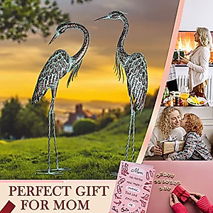 Kircust Garden Crane Statues, Standing Metal Patina Heron Decoy Outdoor Statue, 42-46 Inch Bird Yard Art for Patio Lawn Pond, Set of 2