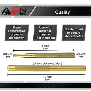 ABN Brass Punch Set - 2 Piece Brass Drift Pin Punch Set - Mechanic’s Non-Marring Chisel Punches for Vehicles