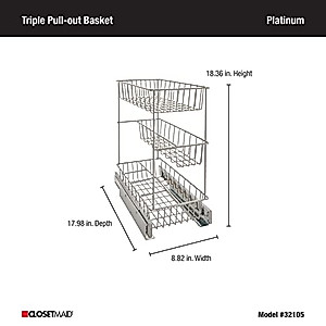 ClosetMaid 32105 Premium Wide 3-Tier Compact Kitchen Cabinet Pull-Out Basket, 8.75-Inch