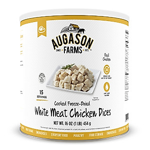 Augason Farms Freeze-Dried White Meat Chicken 100% Real Precooked Chicken Long-Term Food Storage Large Can, 16 oz