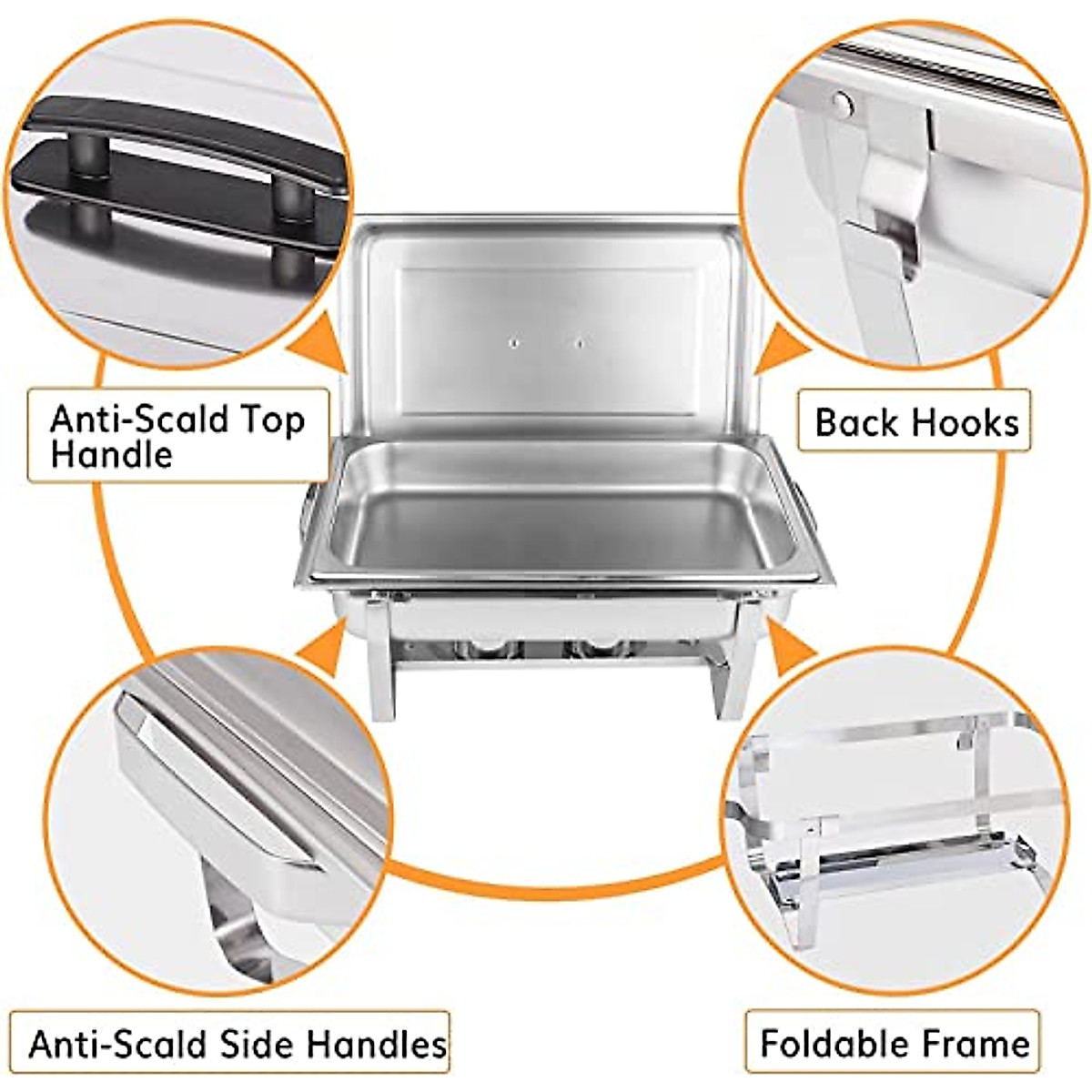 4 Packs Chafing Dish Buffet Set: 9 QT Stainless Steel Buffet Servers - 9 Quart Food Warmer with Fuel Holder & Water Pan - Complete Chafer Set for Parties Wedding Banquet Catering Event