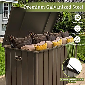 FANGCUN Deck Box Outdoor Storage Container, 120 Gallon, Waterproof Lockable Steel Construction with Wheels, For Patio Furniture, Garden Tools, and Pool Equipment (Dark Brown)