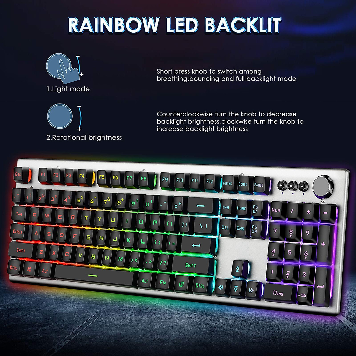 Beastron RGB Backlit Gaming Keyboard with Mouse Combo and Mouse pad, Multimedia Keyboard Knob,Mechanical Feel USB Wired Keyboard for Windows PC
