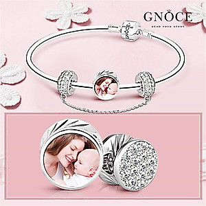 GNOCE Custom Photo Charm Bead Sterling Silver Special Love for You Personalized Picture Charm Rose Gold fit All Bracelets Necklaces (Silver)