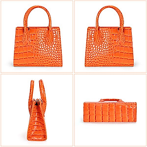 FRANSHION handbags for women，mini purses for women，cute small purse,small crossbody bags for women trendy（Orange crocodile print）