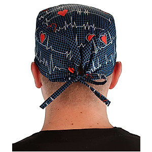 Sparkling EARTH Heartbeats on Navy - Unisex Classic Surgical Style Scrub Working Cap - Built in Sweatband- 100% Cotton - Made in The USA!